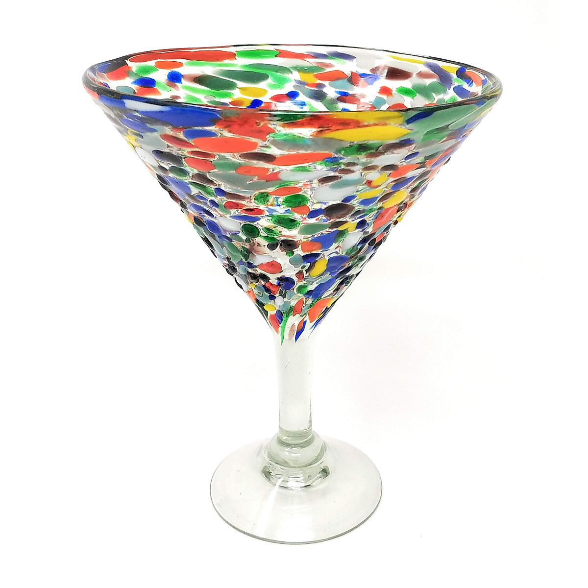 Mexican Hand Blown Glass – Set of 4 Hand Blown Modern Margarita Glasses - Confetti Rock (12 oz)