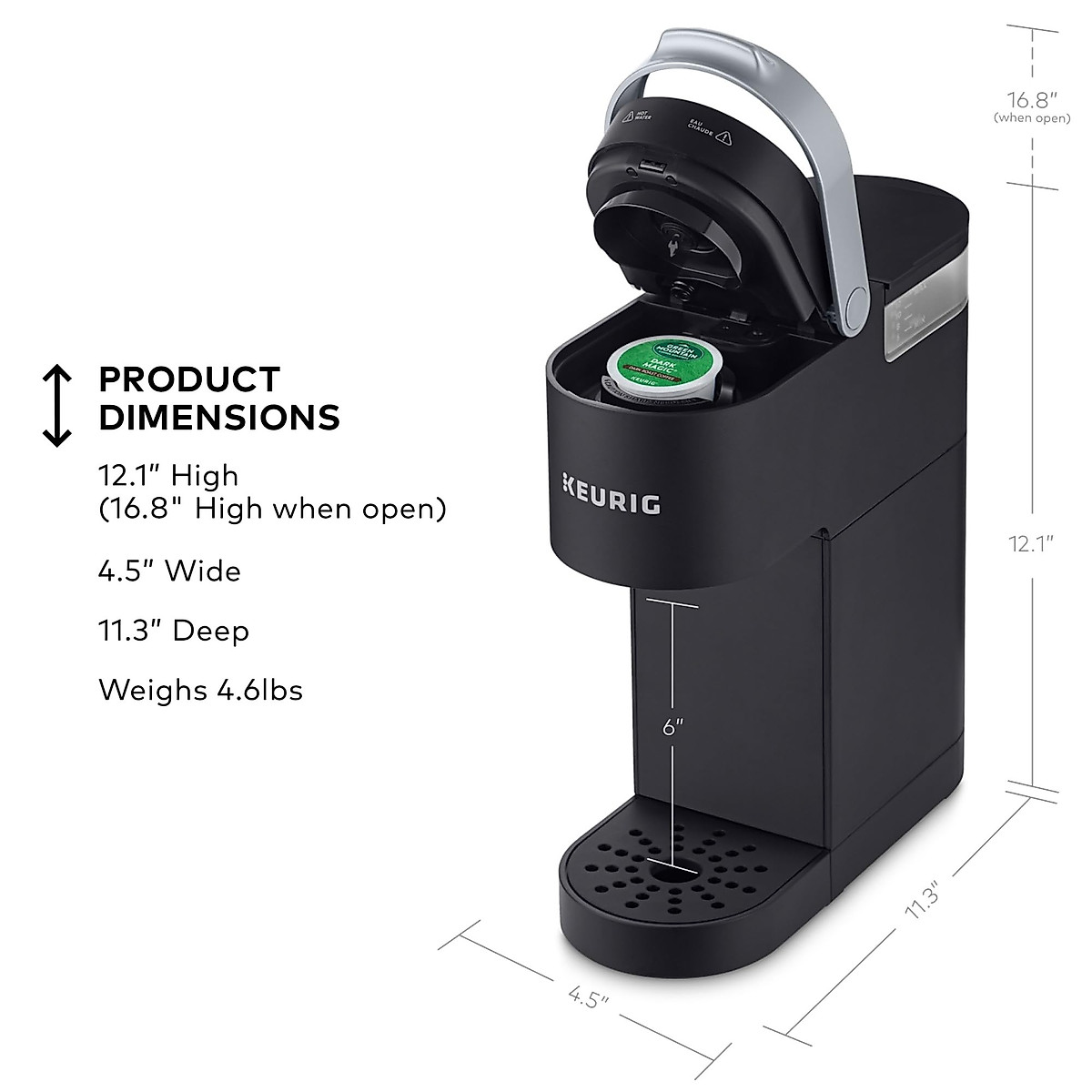 Keurig K-Mini Coffee Maker, Single Serve K-Cup Pod Coffee Brewer, 6 to 12 oz. Brew Sizes, Black