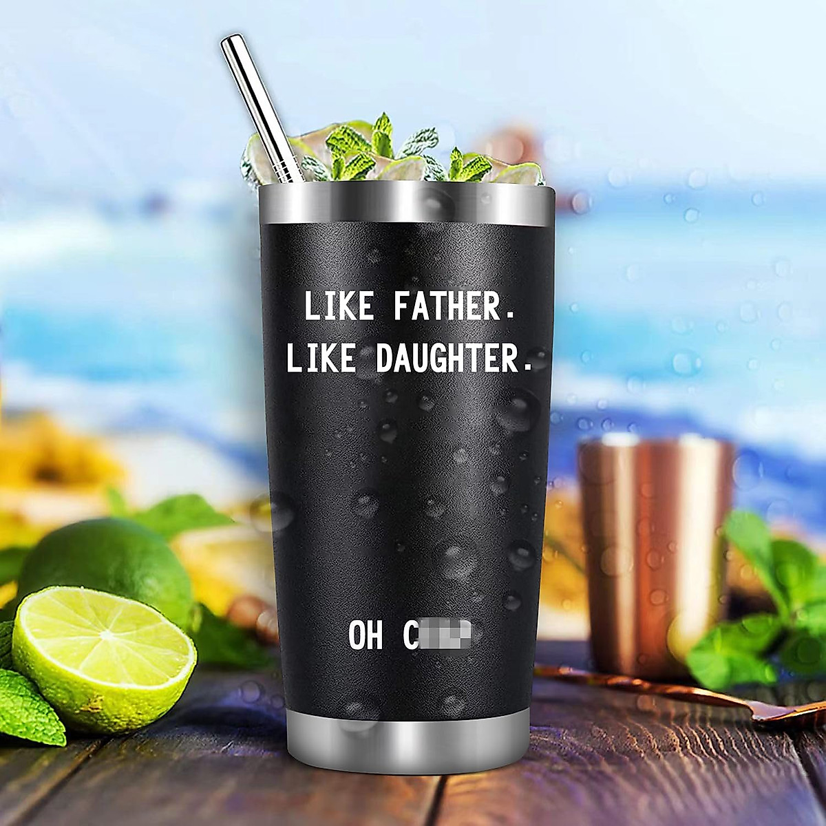 Kpafig Like Father Like Daughter, Funny Christmas, Birthday Gifts, Father's Day Gifts for Dad from Daughter, Insulated Stainless Steel Dad Travel Coffee Mug Tumbler Cup with Lip and Straws 20oz