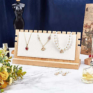 NBEADS Bamboo Necklace Display Stands, Jewelry Tabletop Display Board Stand Tray Showcase Rack with Old Lace Microfiber L-Shaped for Necklaces Rings Earrings Bracelets Jewelry