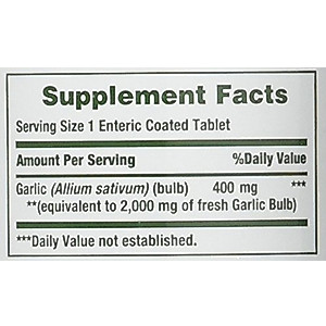 Nature's Bounty Garlic, 2000mg, 120 Coated Tablets (Pack of 2), 2 Bottles Each of 120 Tablets