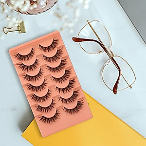 Eyelashes Natural Clear Band Lashes Cat Eye Wispy Faux Mink Lashes 16MM 3D Fluffy Fake Eyelash 7 Pairs Pack by Mavphnee