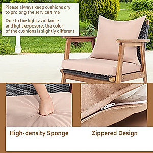 Tangkula 4-Piece Patio Furniture Set, Outdoor Acacia Wood Conversation Set with Cushions and Coffee Table, Outdoor PE Wicker Sectional Sofa Set for Garden, Poolside and Backyard (1, Beige)