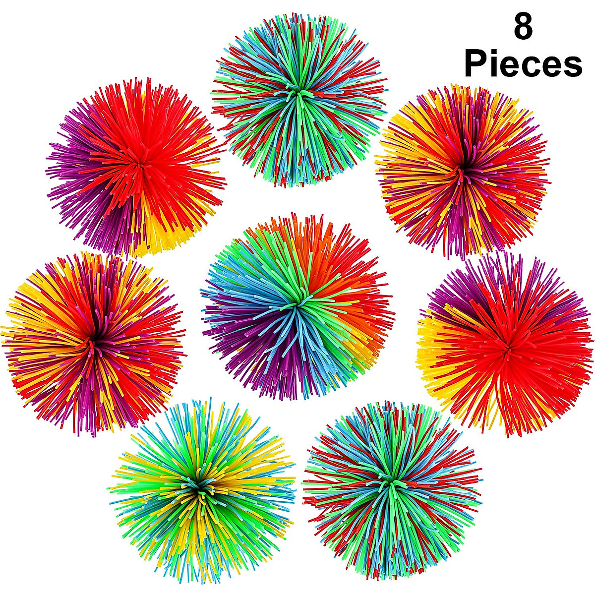 8 Pieces Monkey Stringy Balls Sensory Fidget Stringy Balls Soft Rainbow Pom Bouncy Stress Balls with Storage Bag, Multicolor (2.75 Inch 8 Pieces)