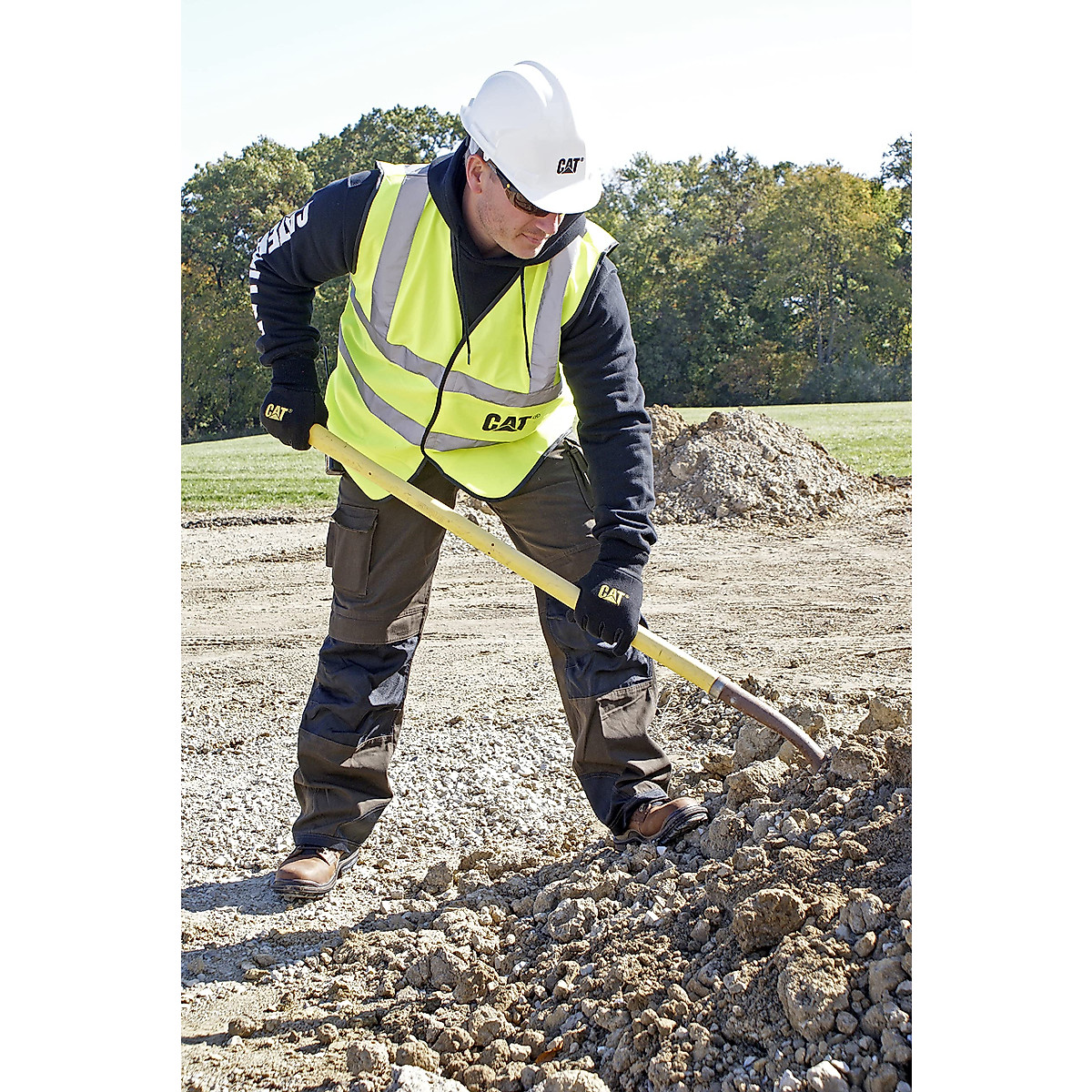 Cat® CAT015400L Cotton Jersey Work Gloves – Black, Large, Breathable, Gunn-Cut PVC Micro Dot Palm Gloves with Knit Wrists