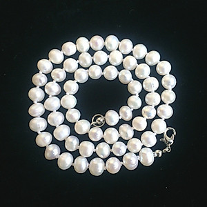 1 Strand Adabele Real Natural Grade A Round White Cultured Freshwater Pearl Organic Gemstone Necklace 16 Inch Long Single String Jewelry PN1-A67