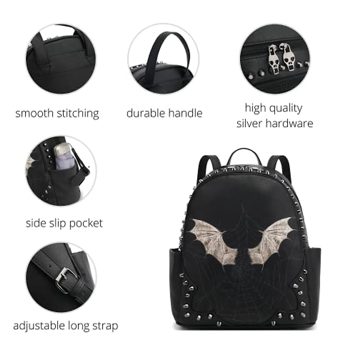 Scarleton Casual Backpack Purse for Women, Punk Skull Backpack, Faux Leather Gothic Shoulder Bag, Rivet Crossbody Bag, H209301A - Black