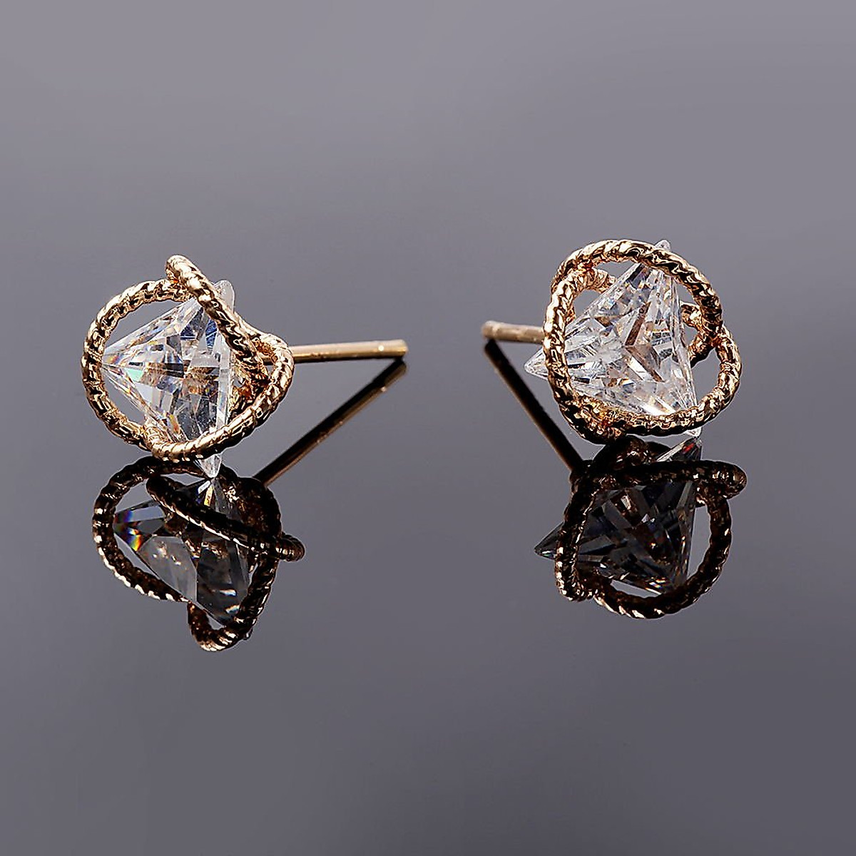 ENMOKI Geometric Triangle Cubic Zirconia Stud Earrings for Womens, Gold-Plated-Brass,…