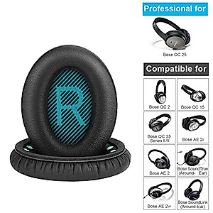 ELZO Headphones Replacement Pads for Bose, Professional Ear Pads for Bose Headphones QC2/QC15/QC25/QC35/QC35II/QC45/AE2/AE2i/AE2w/SoundTrure/SoundLink Complete with 2 Install Stick(Blue & Black)