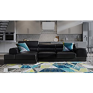 ZURI Encore Black Leather L-Shaped Sectional with Adjustable Headrests - Left Chaise