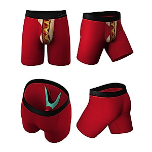 Shinesty Hammock Support Mens Underwear with Pouch | Mens Boxer Briefs Long Leg | US Medium Hot Dog