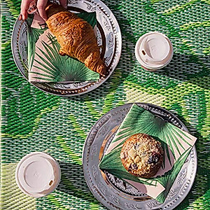 Talking Tables Green Tropical Palm Leaf Waterproof Outdoor Rug | Plastic, Lightweight & Non Slip Mat with Double-Sided Jungle Leaves Pattern | for Garden, Patio, Decking, Bathroom, Utility, Picnic