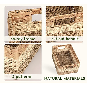CHI AN HOME Wicker Storage Baskets, Set of 3 Water Hyacinth Storage Baskets For Organizing, Storage Bins Container for Shelves, Woven Pantry Baskets, 3-Pack, Natural, Built-in Carry Handles