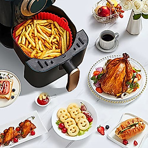 Air Fryer Liners, MIAOKE 8.5 Inch Silicone Air Fryer Liners with Silicone Oil Brush And Anti-Scald Gloves Set Heat Resistant Easy Cleaning Reusable Air Fryer Accessories 5 Pack- (Red/Pink)