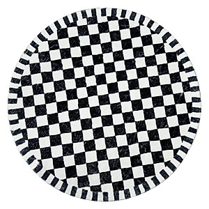 Lacomfy Checkered Rug 5.2Ft Round Modern Rug Circle Buffalo Plaid Check Bedroom Carpet Nonslip Farmhouse Floor Mat Washable Checkerboard Area Rug for Living Room Home Decor, Black