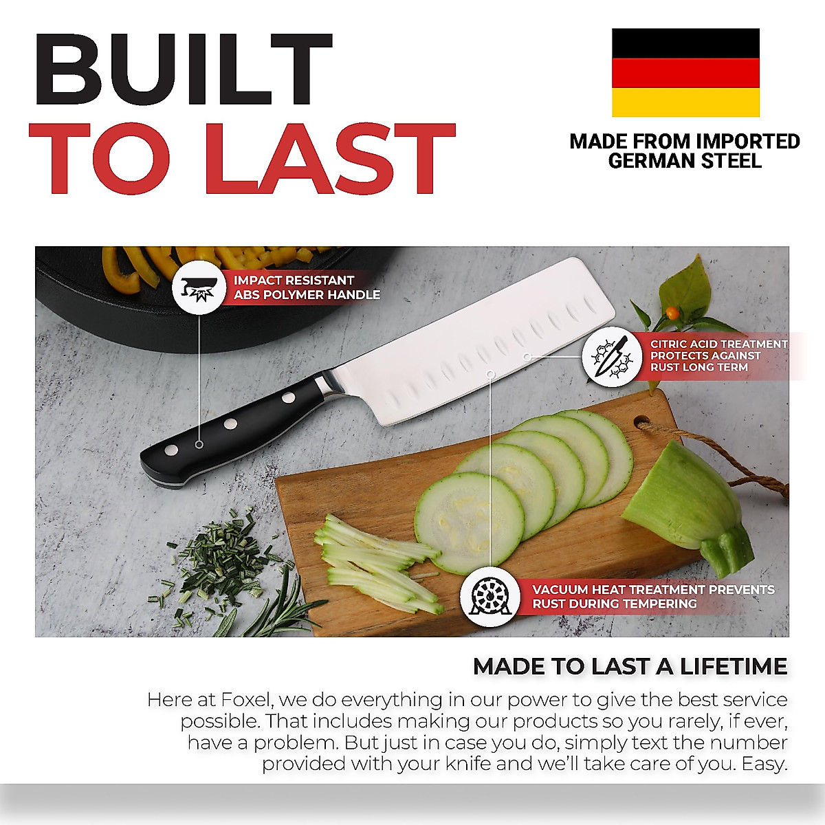 FOXEL Best Nakiri Knife 5.76 Inch Square Vegetable Knife - Hallowed Edge Razor Sharp German High Carbon Steel - Full Tang Balanced Handle for Produce, Fruits, and Veggies