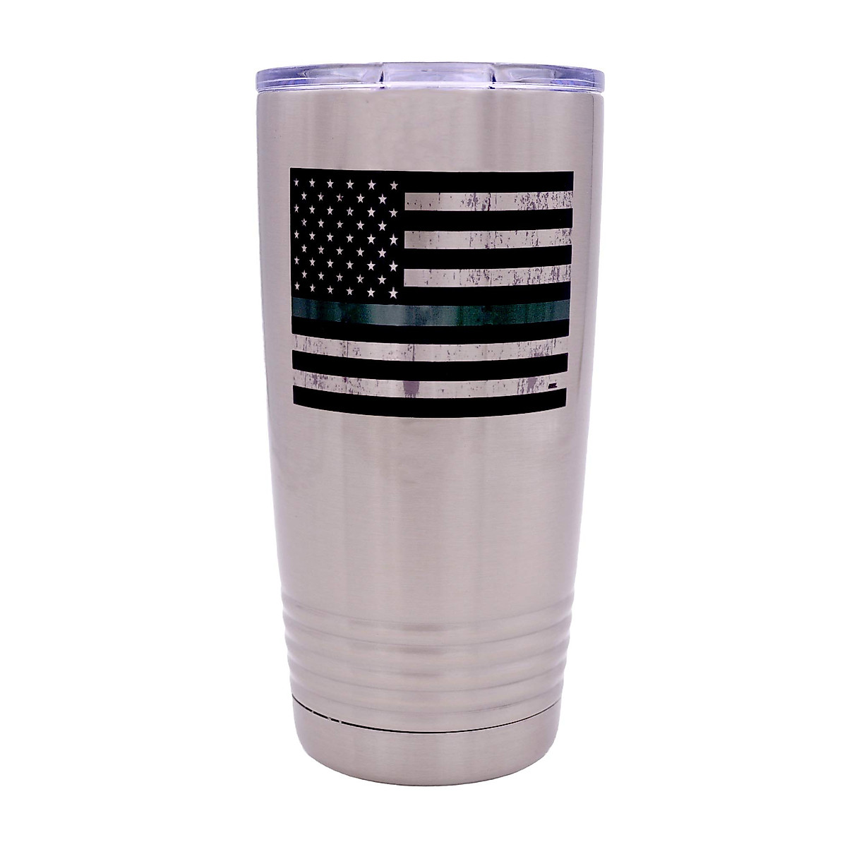 Rogue River Tactical Thin Green Line Flag Large 20 Ounce Stainless Steel Travel Tumbler Mug Cup Military Federal Law Enforcement Border Patrol Game Warden Park Ranger