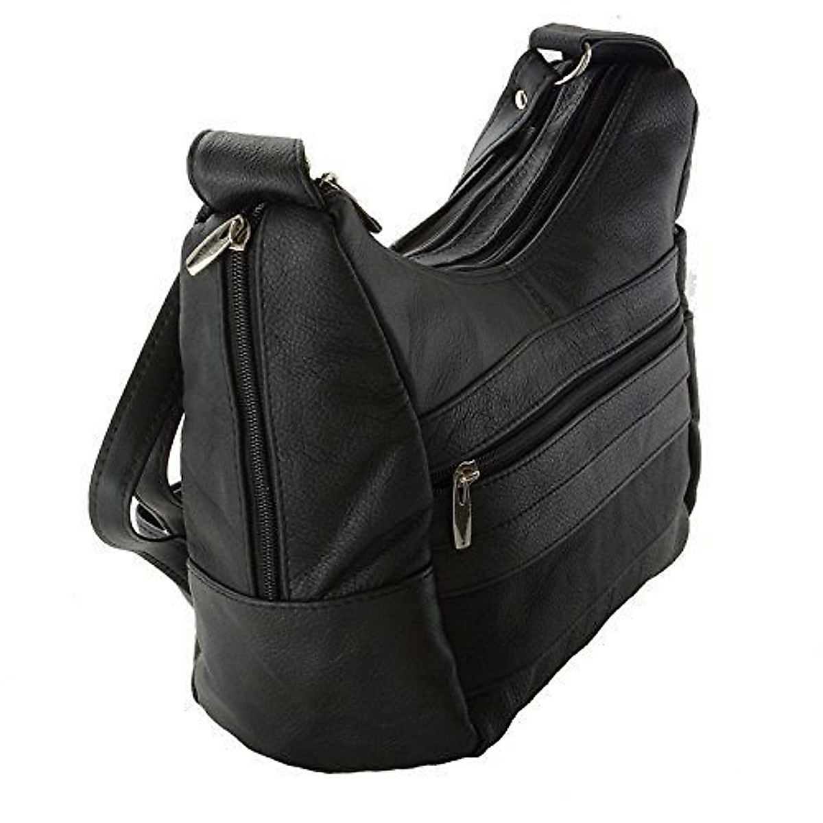 Marshal Women's Genuine Leather Purse Adjustable Strap Mid Size Multi Pocket Shoulder Bag (Black)