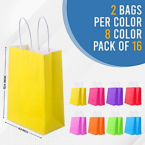 BYBAXX 16 Pieces Small Gift Bags With Handles In 8 Different Vibrant Colors, Kraft Gift Bags Sized 8.3x6.29x3.1” Are Convenient For Birthday Parties, Weddings, Baby Shower, Halloween