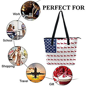 Tote-Handbag Gift for Women, Hobo Shoulder Tote Bags Travel Weekender Bag Shopper Handbag Leather Large Capacity Top Handle Satchel Daily Purse (Dachshund American Flag)