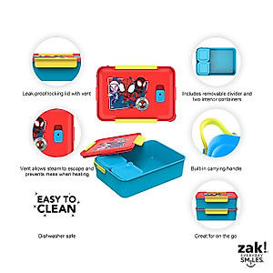 Zak Designs Spidey And His Amazing Friends Reusable Plastic Bento Box with Leak-Proof Seal, Carrying Handle, Microwave Steam Vent, and Individual Containers for Kids' Packed Lunch