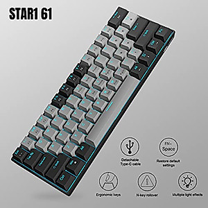 MageGee 60% Mechanical Keyboard, Gaming Keyboard with Blue Switches and Sea Blue Backlit Small Compact 60 Percent Keyboard Mechanical, Portable 60 Percent Gaming Keyboard Gamer(Black Grey)