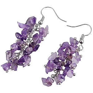 Nupuyai Natural Tumbled Chips Stone Healing Crystal Dangle Hook Earrings for Women, Amethyst