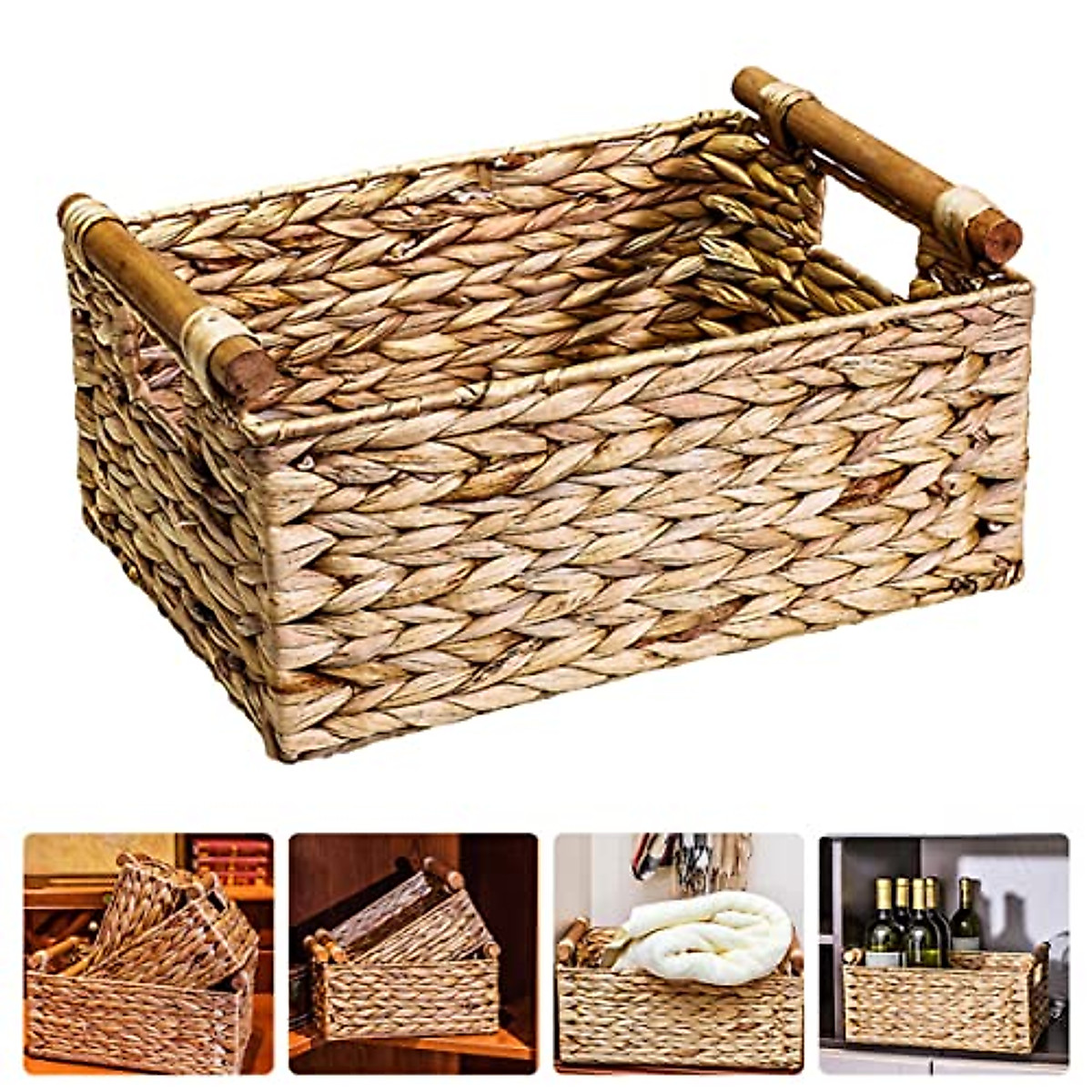Alipis Hyacinth Handle Uncovered Holder * Remote Shelf Handled Baskets Brown Decorative Hand-Made Cm Storage Wicker Cube Hand- Hand-Woven with Pantry Lid Bins Living Rattan Woven