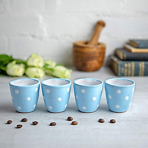 City to Cottage Handmade Light Sky Blue and White Polka Dot Ceramic 2oz/60ml | Espresso Cup Set of 4, Unique Designer Pottery for Coffee Lovers