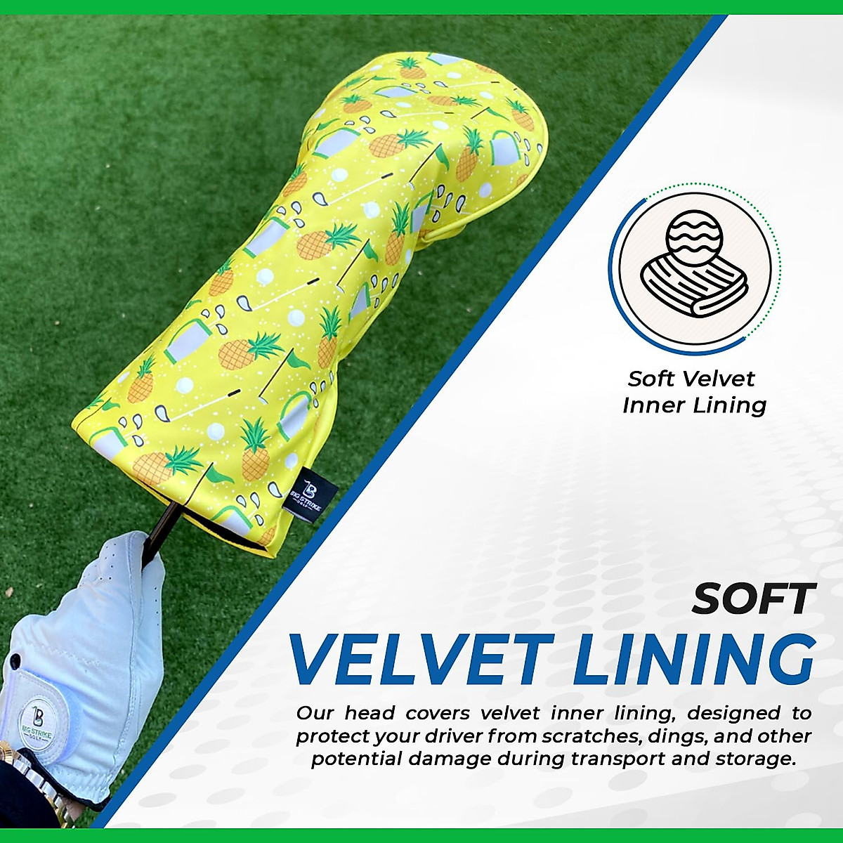 Big Strike Golf Club Cover - Synthetic Leather Headcover - Soft Velvet Lining - Golf Head Covers for Driver - Unique Golf Club Head Covers - Golf Accessories for Men and Woman