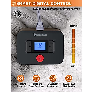 Westinghouse Electric Blanket Twin Size, Super Cozy Luxury Faux Fur & Sherpa Heated Blanket with 10 Heating Levels & 1-12 Hours Auto Off, Fast Heating Blanket, Machine Washable, 62x 84 Inch Light Grey