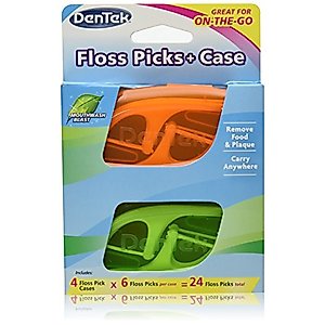 DenTek Floss Picks & Travel Case for On-the-Go, 4 Travel Cases with 6 Floss Picks Each, (Pack of 2)