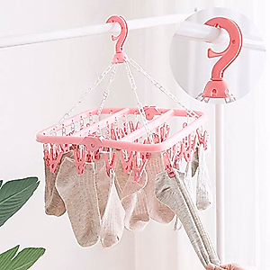 Groupcow Clip and Drip Hanger Clothes Hanger Drying Rack 32 Clips (Pink)