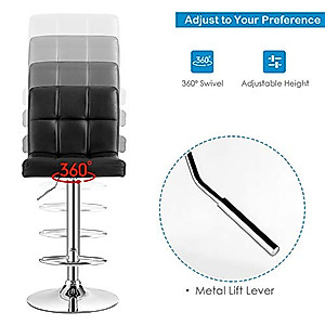 COSTWAY 3-Piece Bar Table Set, Round Cocktail Table and PU Leather Adjustable Swivel Chairs, Modern Counter Height Table Set with 2 Bar Stool for Kitchen, Office (Black)