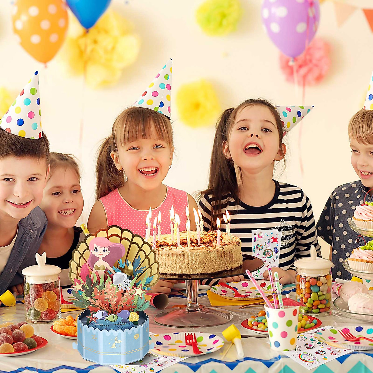 Giiffu The Little Mermaid Pop Up Card, Pop Up Birthday Card for kids, 3D Birthday Greeting Card, Birthday Pop Up Cards for Daughter or Sister, 3D Birthday Card with Envelope, Celebration Card