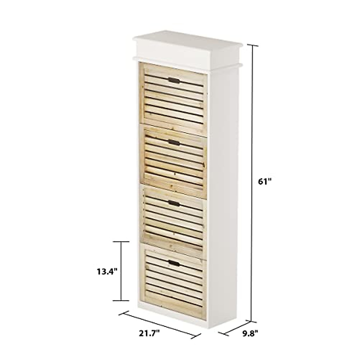 Hitow Shoe Storage Cabinet, Narrow Shoe Cabinet with 4 Drawers & Adjustable Shelf, Tall Entryway Freestanding Shoe Rack with Shutter Doors, Natrual (21.7" W x 9.8" D x 64" H)