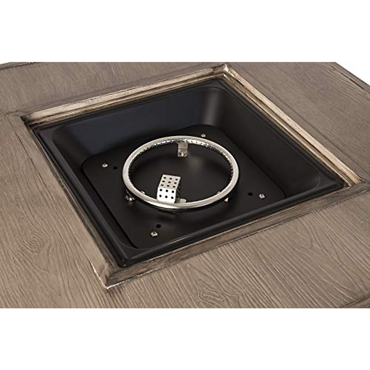Fire Sense 62741 Langhorne Aluminum Convertible Gas Fire Pit Table 55,000 BTU Outdoor Multi-Functional Fire Pit with Fire Bowl Lid, Nylon Weather Cover & Clear Fire Glass - Barnwood Finish - Square