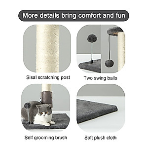 PEEKAB 32" Tall Cat Scratching Post Sisal Scratch Posts with Hanging Ball and Self-Massage Brush Vertical Scratcher for Indoor Cats and Kittens(Gray 32inches)
