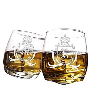LAS VILLAS DESIGNS Personalized Rocking Whiskey Glasses | Set of 2| | 9.5 Fluid Oz. | Fully Customizable | Gifts for him, for her, weddings, groomsmen, bridesmaid, birthday, anniversary