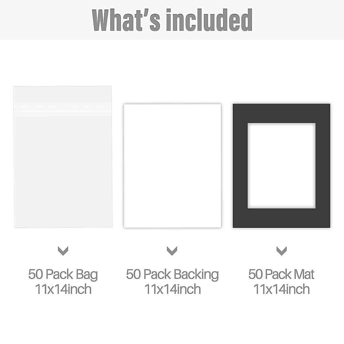 Golden State Art, Pack of 50 Black Pre-Cut 11x14 Picture Mat for 8x10 Photo with White Core Bevel Cut Mattes Sets. Includes 50 Acid-Free Bevel Cut Mats & 50 Backing Board & 50 Clear Bags