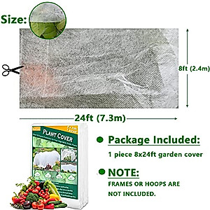 SunKrop Plant Covers Freeze Protection, 1oz/yd² 8x24ft Non-Woven Floating Row Cover Vegetable Shade Cloth for Greenhouse, Garden Winter Blanket for Frost Cold Weather Sun Insect Protection Tarp Wraps