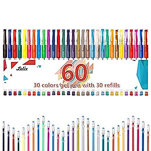 Lelix Gel Pens, 60 Pack Gel Pen Set, 30 Colors Gel Pen with 30 Refills for Kids Adult Coloring Books, Drawing, Doodling, Crafting, Journaling, Scrapbooking