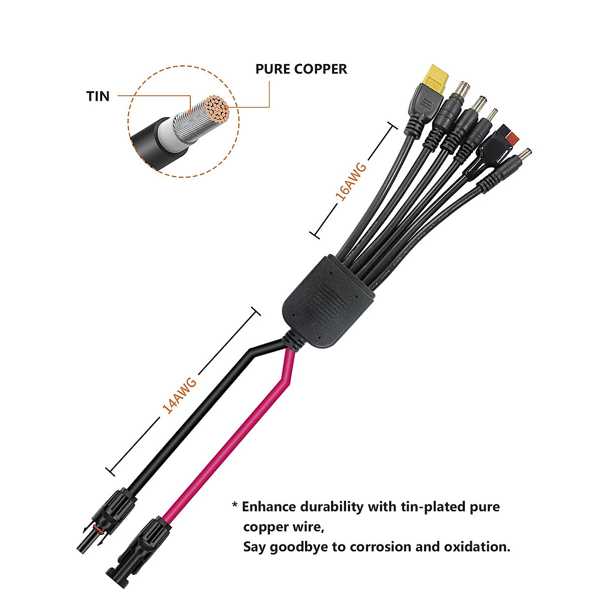 NEOQOQO 6 in 1 Solar Panel Connectors Extension Cable, 14AWG Solar Panel Female and Male Connectors to XT60 Anderson 4 Different DC Adapter Cables for Solar Panel & Power Station