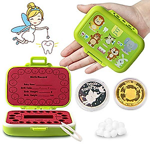 Baby Tooth Box Holder for Lost Teeth Keepsake with Tooth Fairy Silver Gold Coin