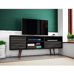 Manhattan Comfort Liberty Mid Century Modern TV Stand for Televisions up to 65 Inches, Bedroom and Living Room Entertainment Center with Storage, Shelves, and Cabinet, 71" Wide, Black