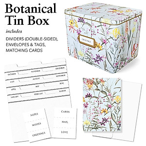 Vinca Blue Greeting Card Organizer and Storage Box with Dividers, Cards, and Envelopes | Greeting Card Keeper, Notecard Box, Birthday Card Organizer (Floral)