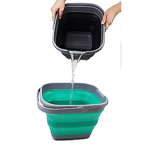 SAMMART 10L (2.6 Gallon) Collapsible Rectangular Handy Basket/Bucket (Grey/Black (Set of 2))