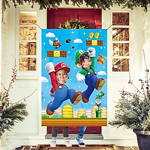 Super Bros Party Decoration Super Bros Photo Door Banner Large Fabric Face Photography Banner Background for Super Bros Theme Party Favor Supplies