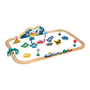 Manhattan Toy T-Rex Express 45-Piece Jurassic-Themed Wooden Toy Train Set for Toddlers 3 Years and Up
