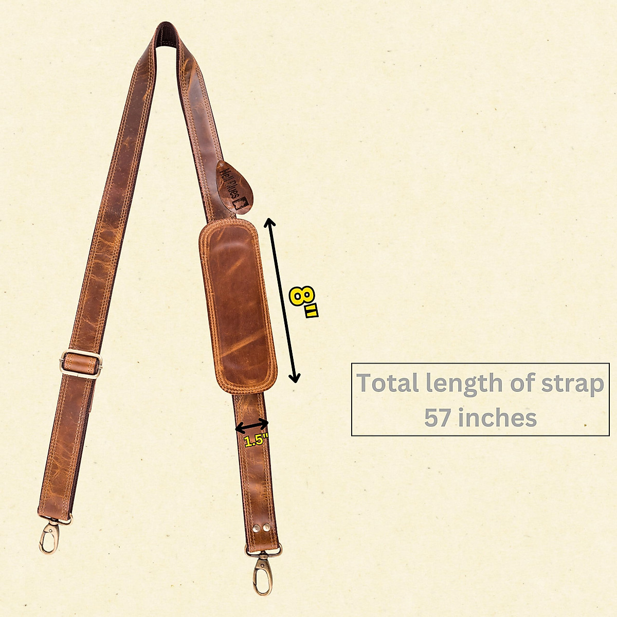 Hell Blues Bag Strap Replacement - Genuine Leather double layered with Brass Swivels ~ Adjustable Shoulder Strap for Messenger, Laptop, Camera, Travel Bags and More (CARAMEL BUFF)